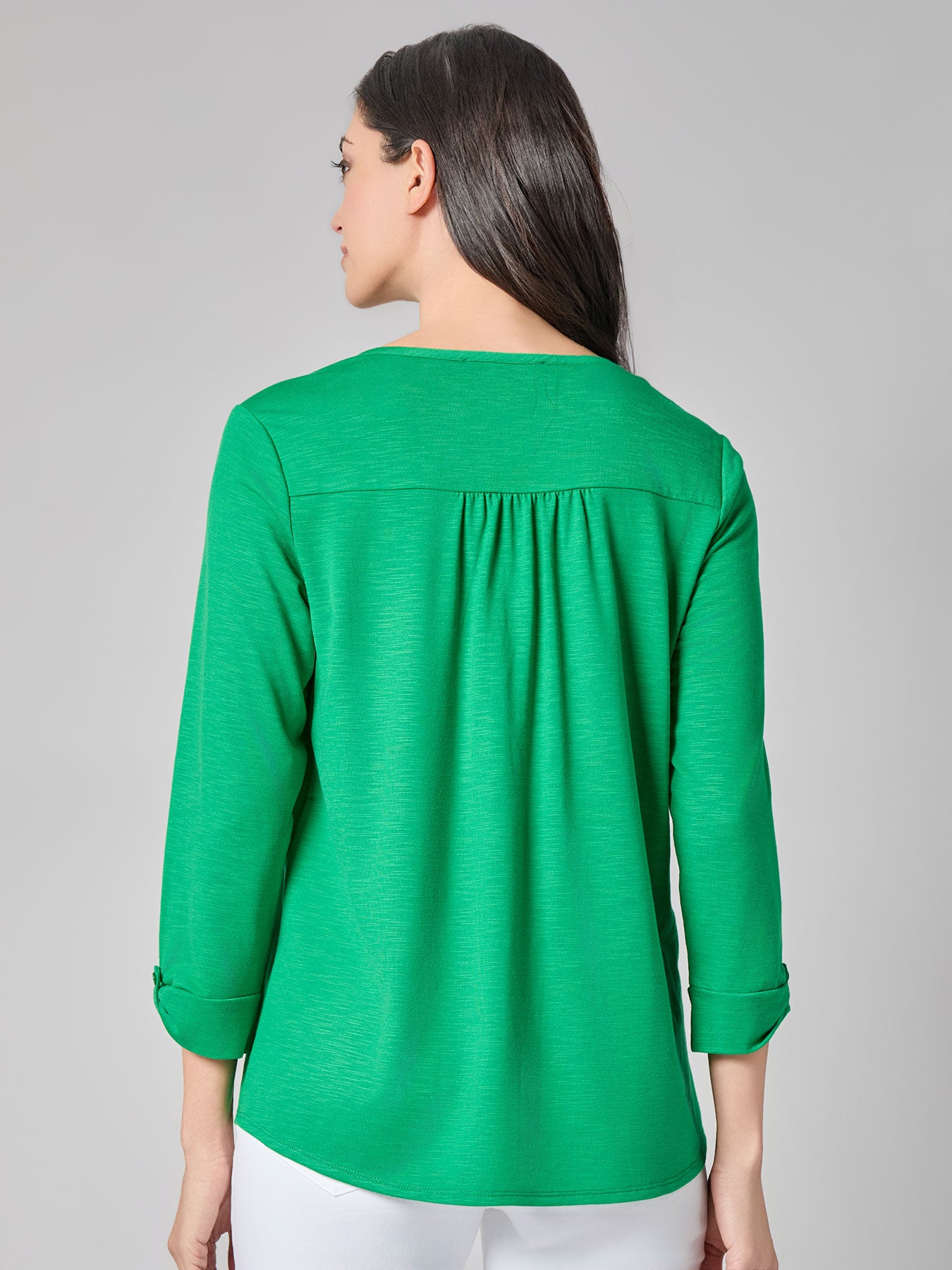 Y-Neck Blouse in Apple Green | Kasper