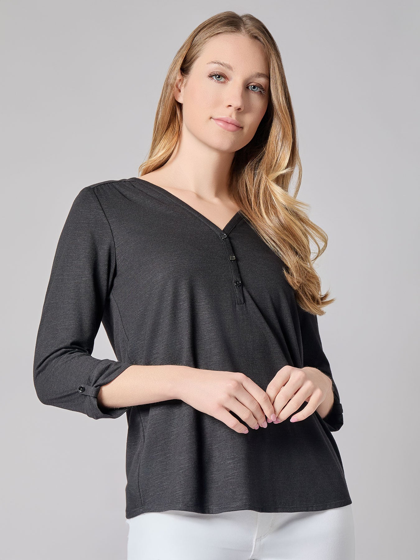 Y-Neck Blouse in Black | Kasper