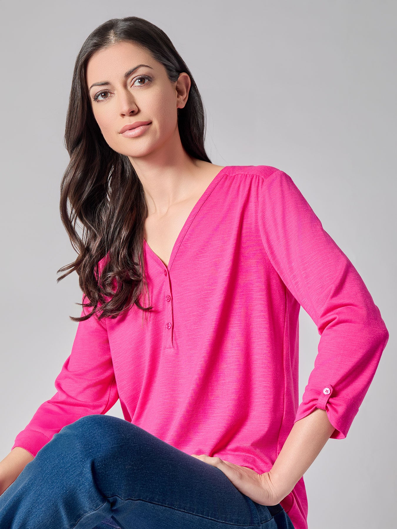 Y-Neck Blouse in Pink Perfection | Kasper