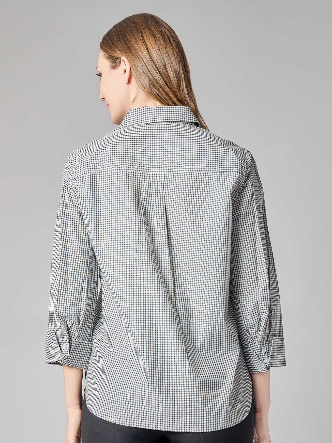 Button Front Shirt, Gingham in Lily White/Black | Kasper
