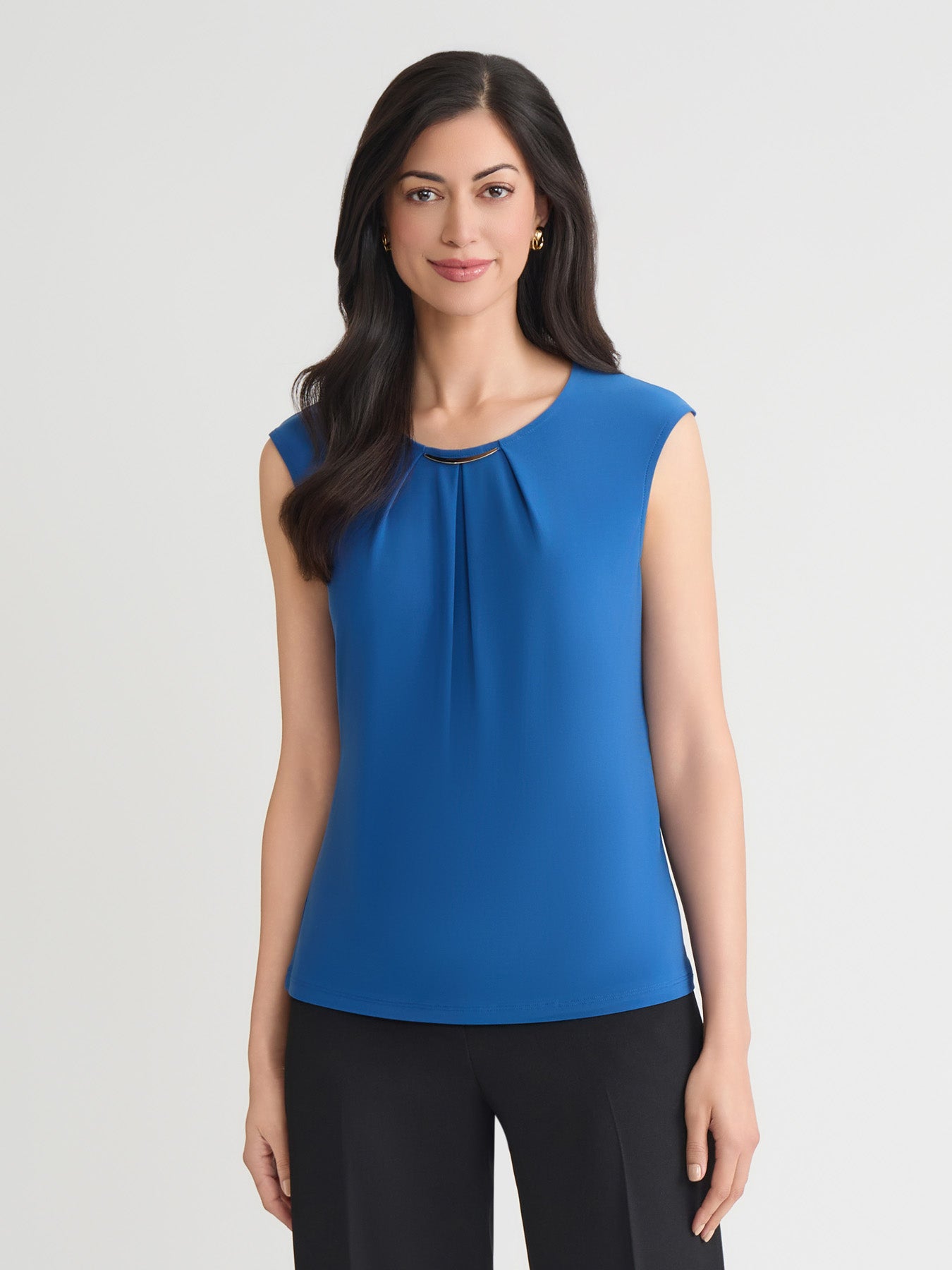 Petite Delicate Hardware Pleat Neck Top
