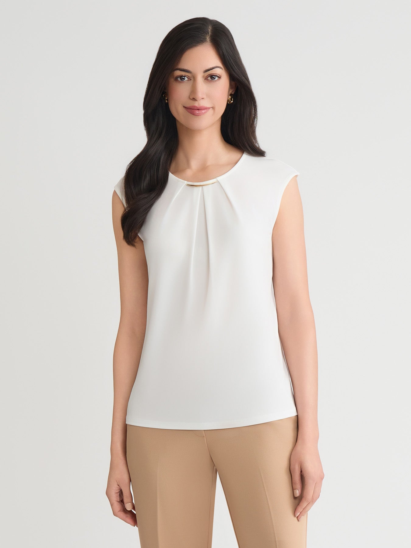 Delicate Hardware Pleat Neck Top