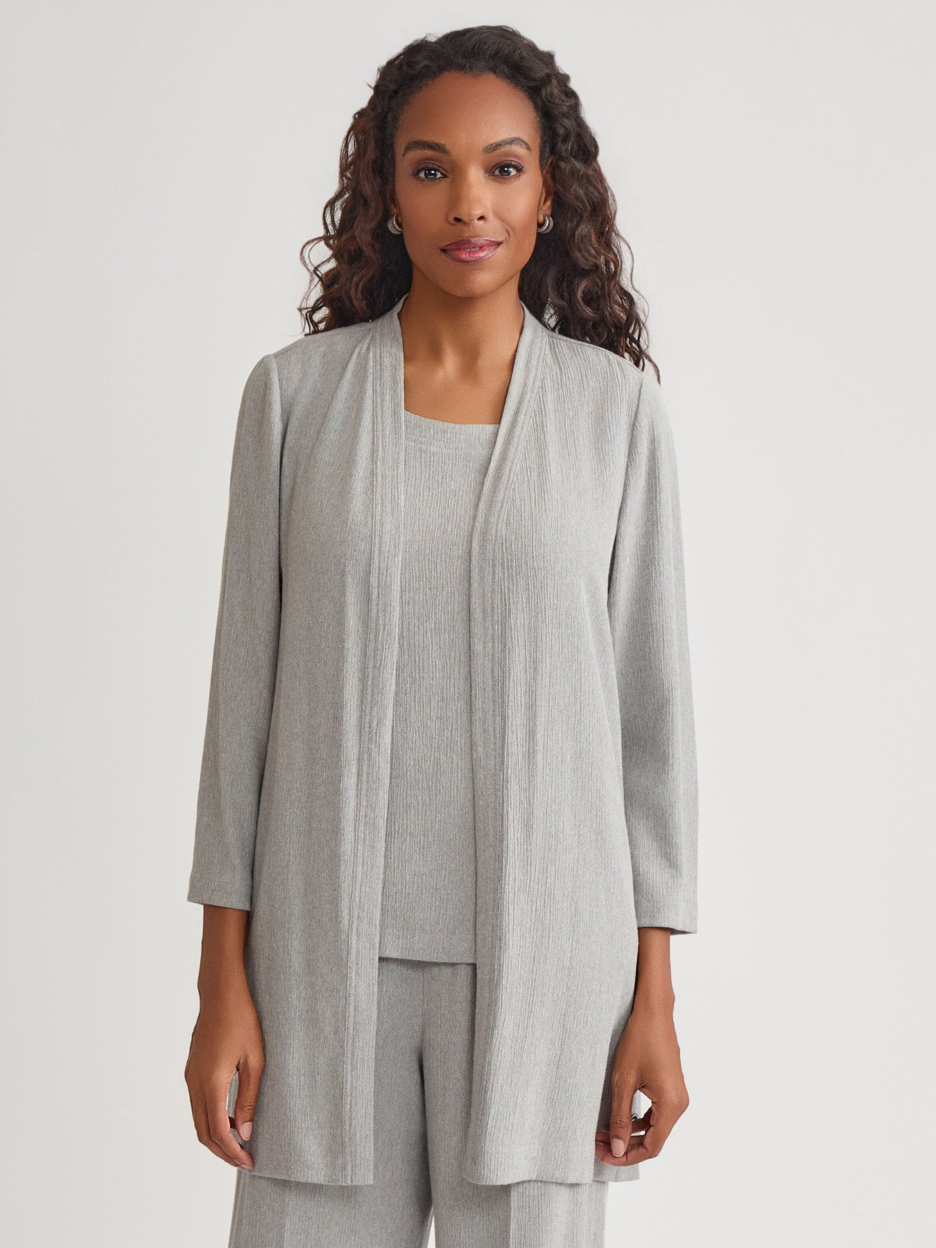 Open Duster, Crinkle Woven in Heather Grey | Kasper