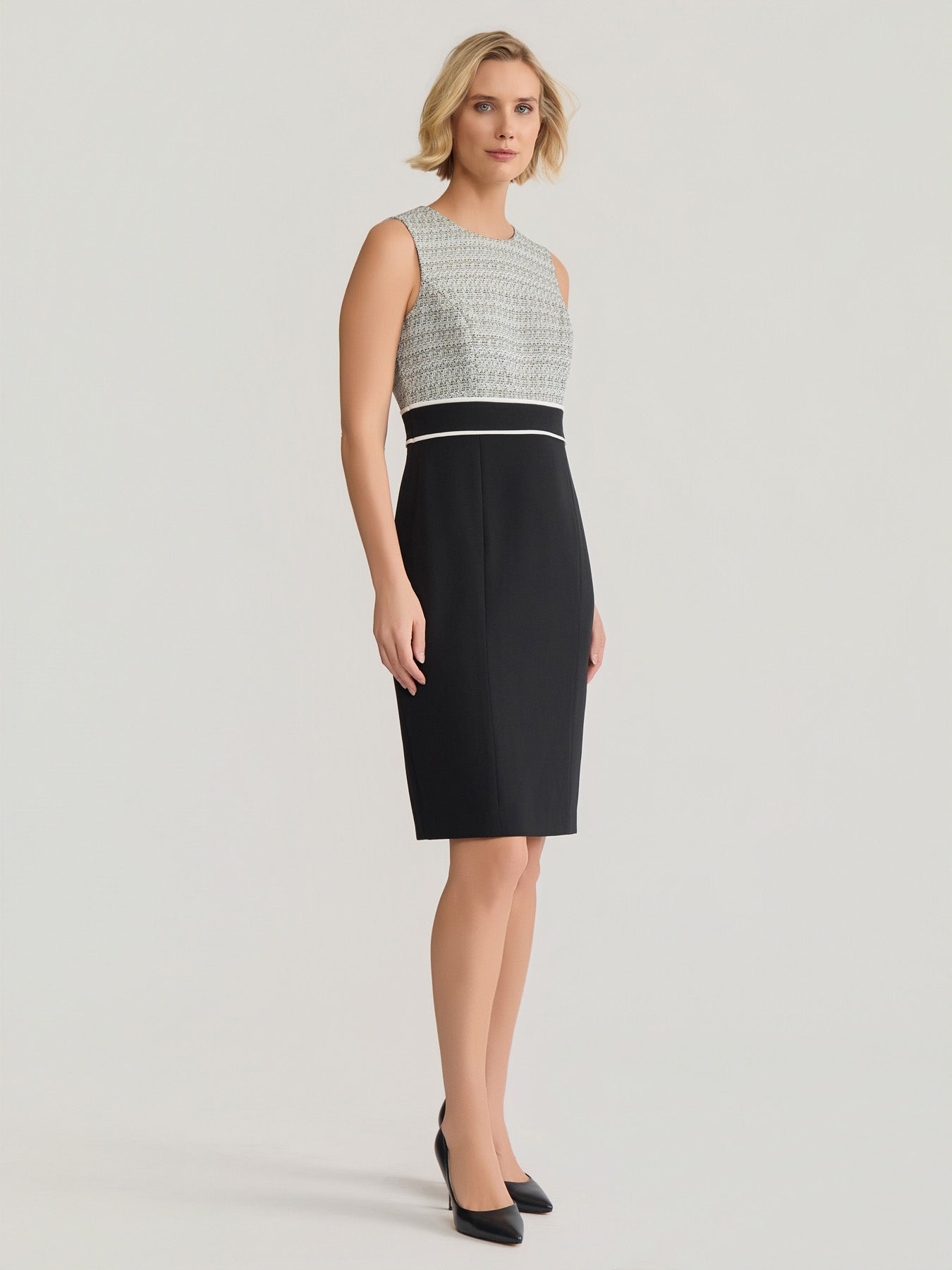 Jewel Neck Waistband Sheath Dress, Tweed in Loden Dusk Multi | Kasper