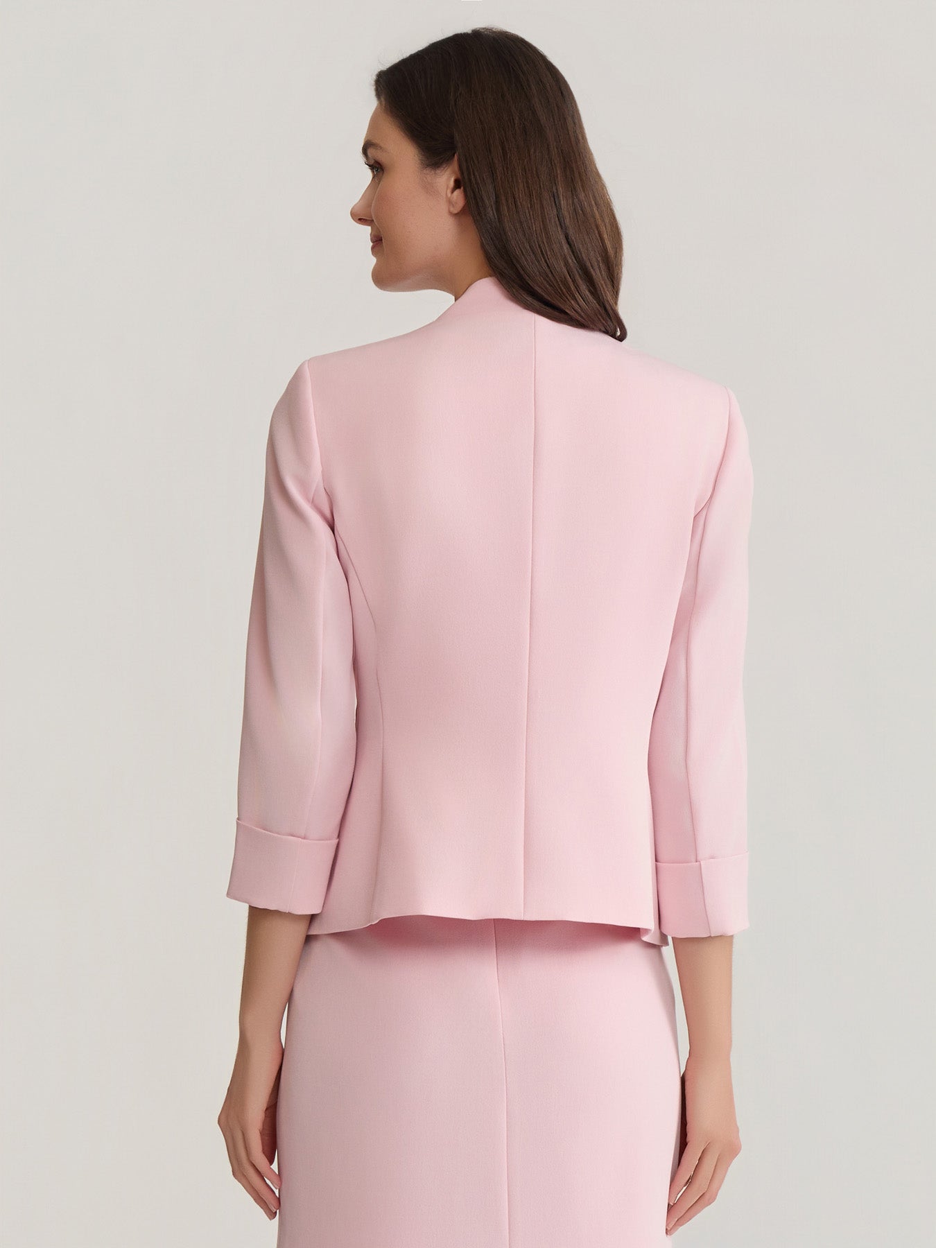 Plus Open Front Seamed Jacket, Stretch Crepe in Tutu Pink | Kasper